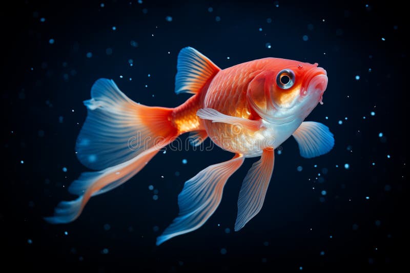 Vibrant Comet Goldfish Isolated on Deep Blue Background Stock Photo ...