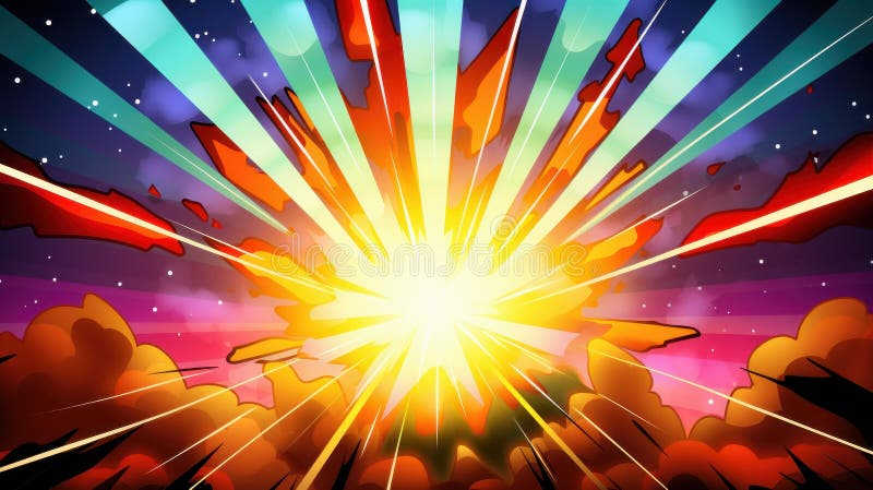 Vibrant Comic Book Art with Exaggerated Clouds and Dynamic Lines in a ...