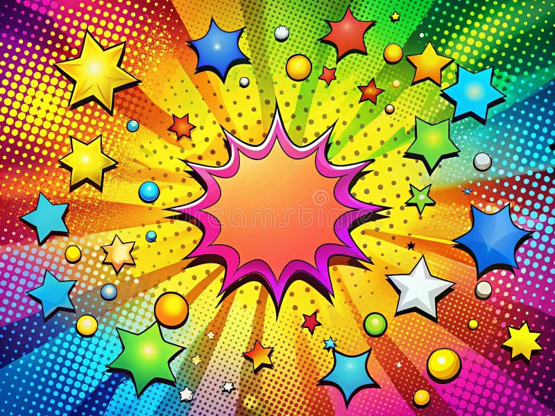 Vibrant Comic Book Background with Bokeh Speech Bubbles and Halftone ...