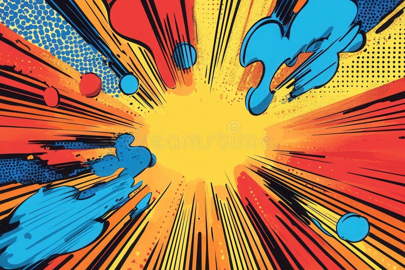Vibrant Comic Book Background Featuring Dynamic Action Lines and Bold ...