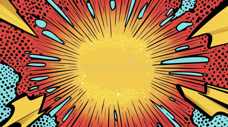 Vibrant Comic Book Explosion Frame with Yellow Center and Dotted ...