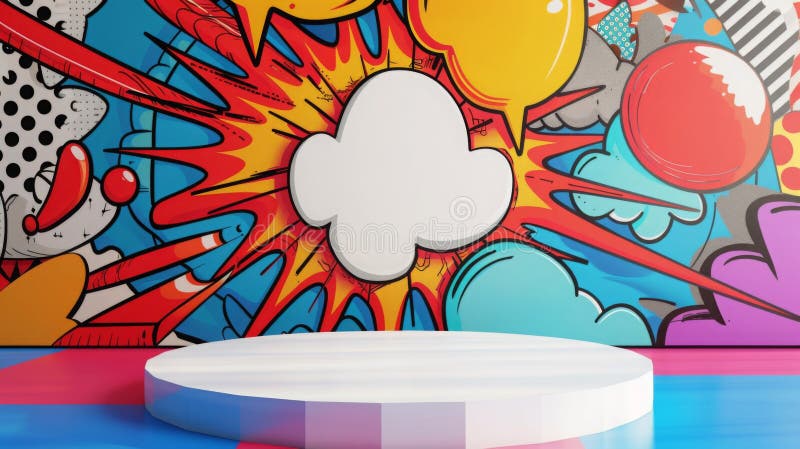 Colorful Comic Book-Themed Backdrop with Speech Bubbles in Art Studio ...
