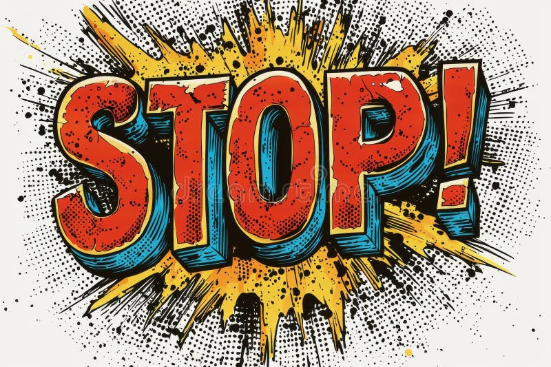 Vibrant Comic Book Style Artwork Featuring the Word Stop in Bold Colors ...