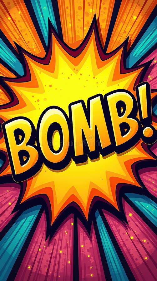 Vibrant Comic Book Style Explosion with Bold Bomb Text Stock ...