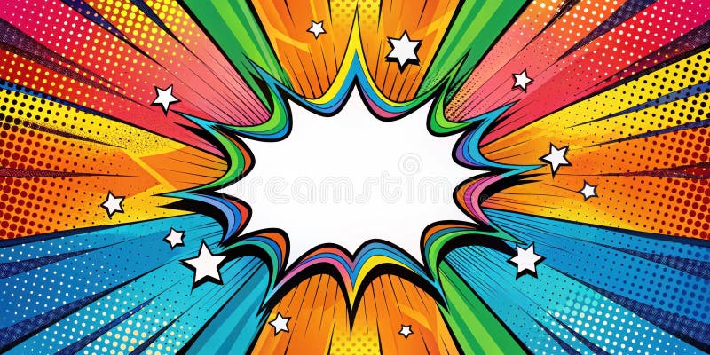 Vibrant Comic Book Style Explosion with Central Empty Space for Text or ...