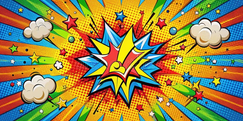 Vibrant Comic Book Style Explosion with Stars and Speech Bubbles ...