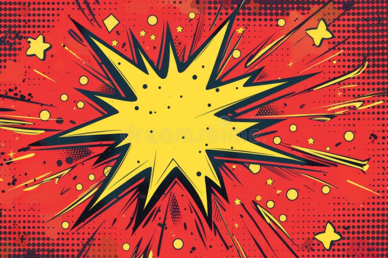 Vibrant Comic Book Style Explosion with Yellow Starburst on Red ...
