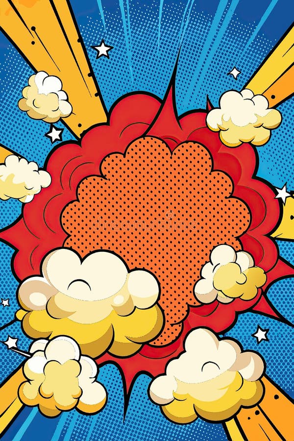 Vibrant Comic Explosion with Clouds and Pop Art Elements Stock ...