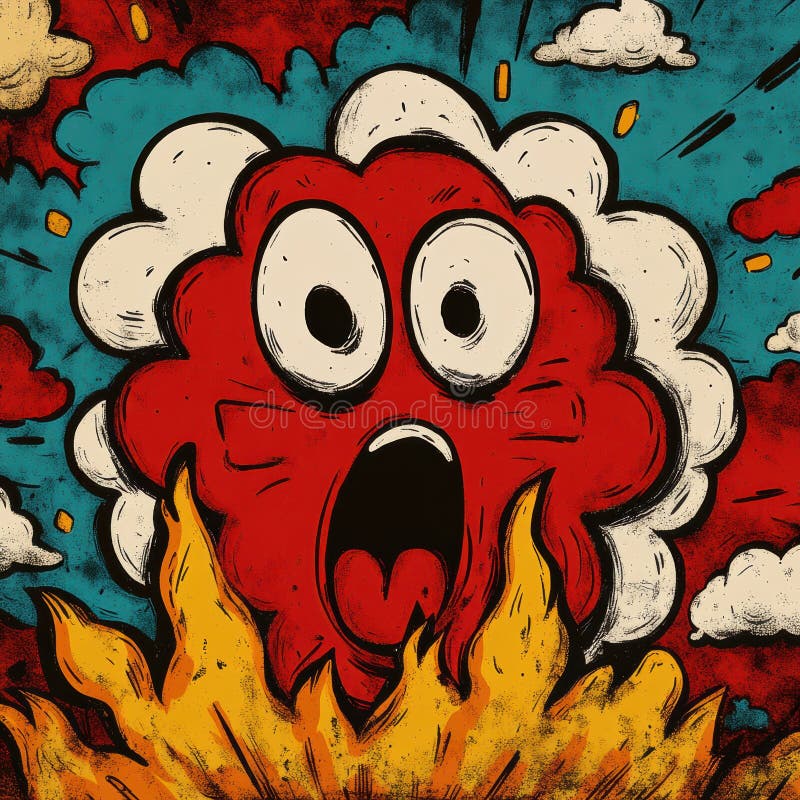 Vibrant Comic-style Illustration of an Exploding Cloud Character with a ...