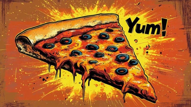 Vibrant Comic-style Pepperoni Pizza Slice with Cheese and Yum Text ...