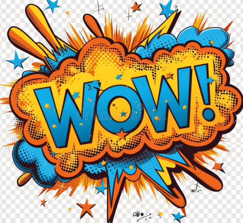 Vibrant Comic Style WOW Design with Colorful Explosion and Stars Stock ...