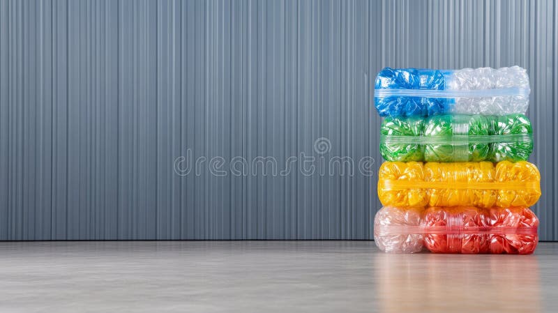 Vibrant Compacted Bundles of Plastic Bottles Prepared for Recycling ...