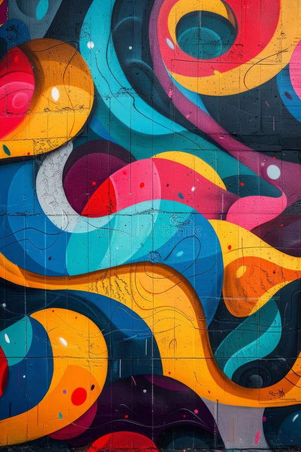 A Vibrant and Complex Abstract Graffiti Mural Featuring Swirling ...