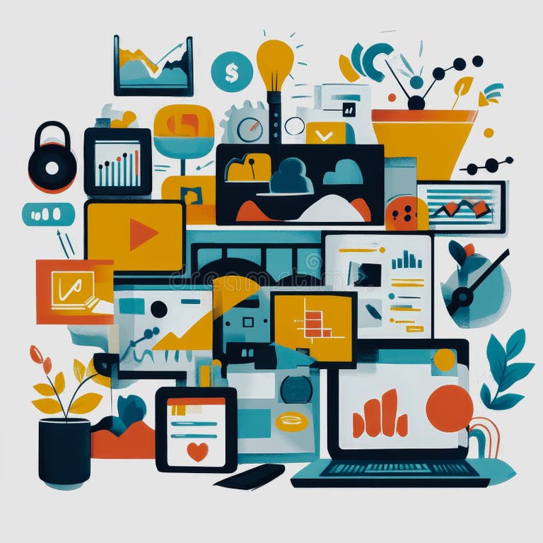 Vibrant Composition of Digital Marketing Tools, Data Visualization, Analytics, Business Growth ...