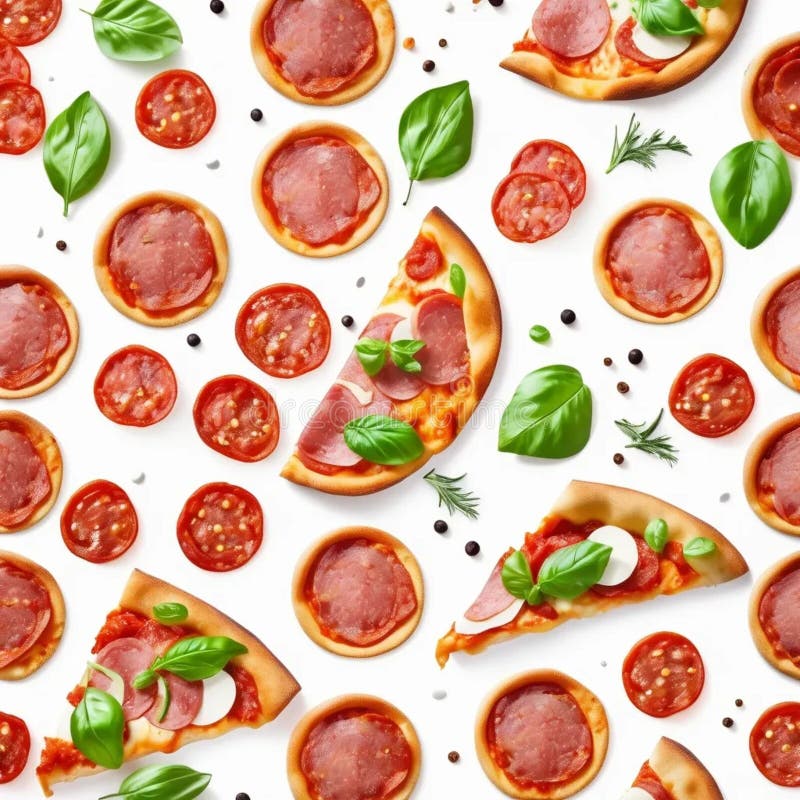 Colorful Assortment of Pepperoni Pizza Slices and Toppings Arranged on ...