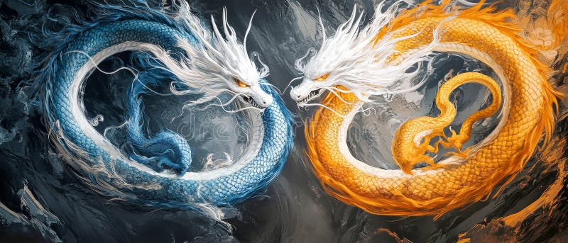 Colorful Dragons Intertwine in a Stunning Display Against a Dark ...