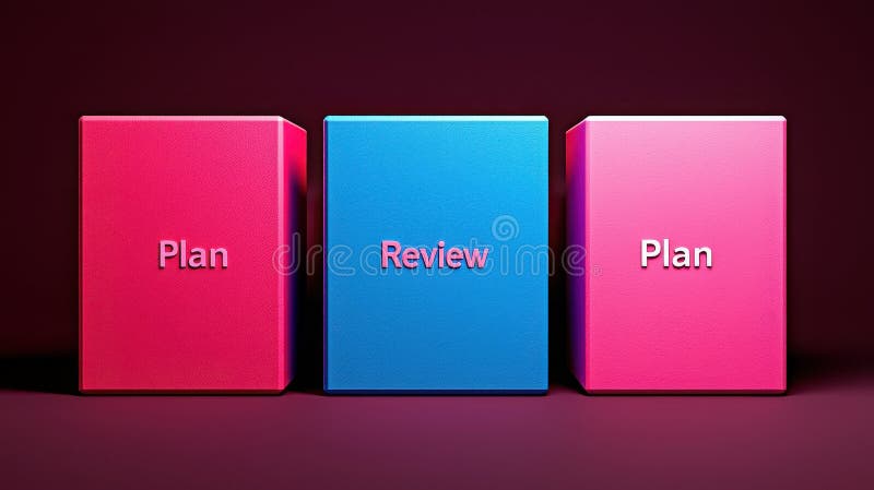 Colorful Cubes Displaying Plan Review and Plan Concepts on a Vibrant ...