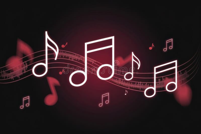 Dynamic Red and Black Music Notes Digital Background with Neon Effects ...