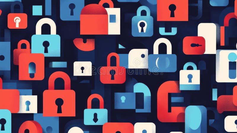 A Vibrant Computer Screen Filled with Red and Blue Locks, Showcasing a ...