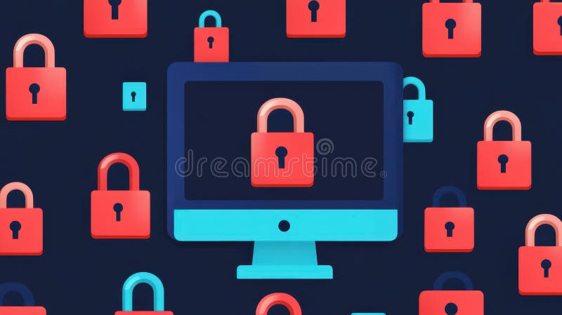 A Vibrant Computer Screen Filled with Red and Blue Locks, Showcasing a ...
