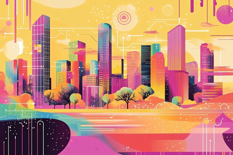 Vibrant Conceptual Illustration of a Smart City Network Stock ...