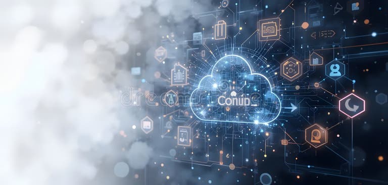 Futuristic Cloud Technology Interfacing with a Secure Digital Network Stock Illustration ...