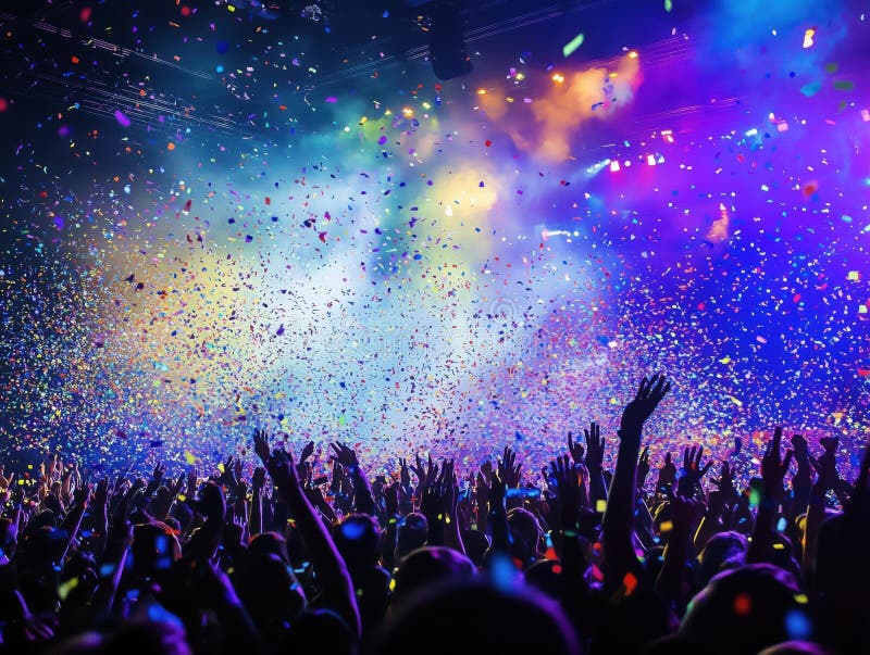 Vibrant Concert Scene with People Raising Their Hands in the Air Under ...