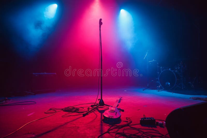 A Vibrant Concert Stage Lit with Dramatic Blue and Red Lights. the ...