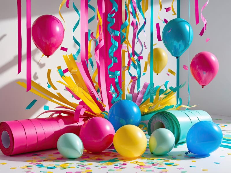 Vibrant Confetti Theme Idea Featuring Colorfull Baloons on White ...
