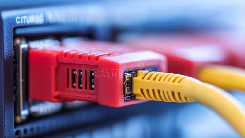 Vibrant Connection, Red and Yellow Ethernet Cables Bridge the Digital ...
