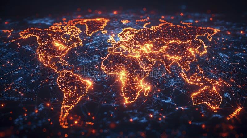 Vibrant Connectivity in an Abstract World Map Stock Illustration ...