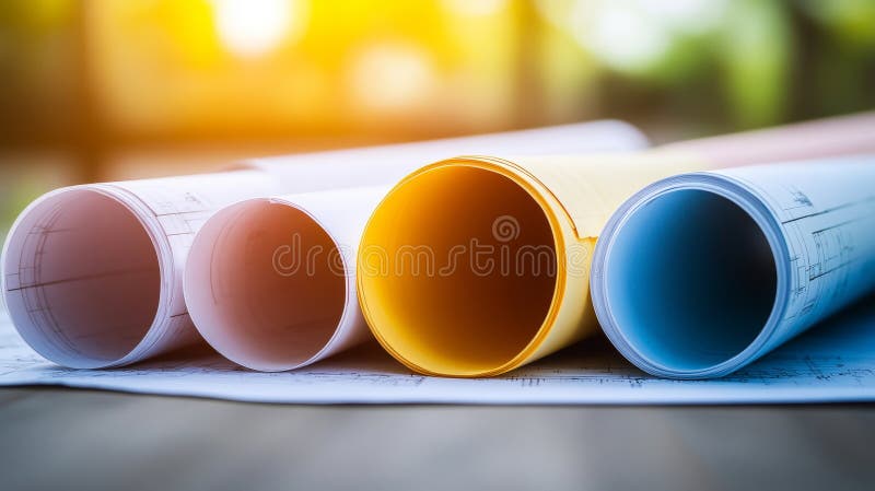 Vibrant Construction Blueprints Abstract Planning Concept with Soft ...