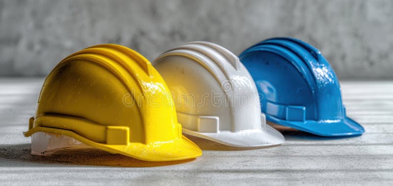 The Vibrant Construction Helmets in a Row Showcasing Safety Colors and ...