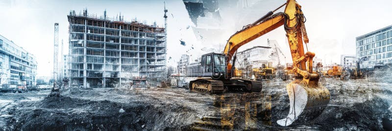 Vibrant Construction Site Capturing Excavation and Progress with Bold ...