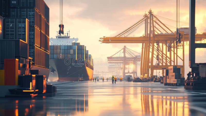 Vibrant Container Port: Global Trade Hub with Modern Cranes Stock Image ...