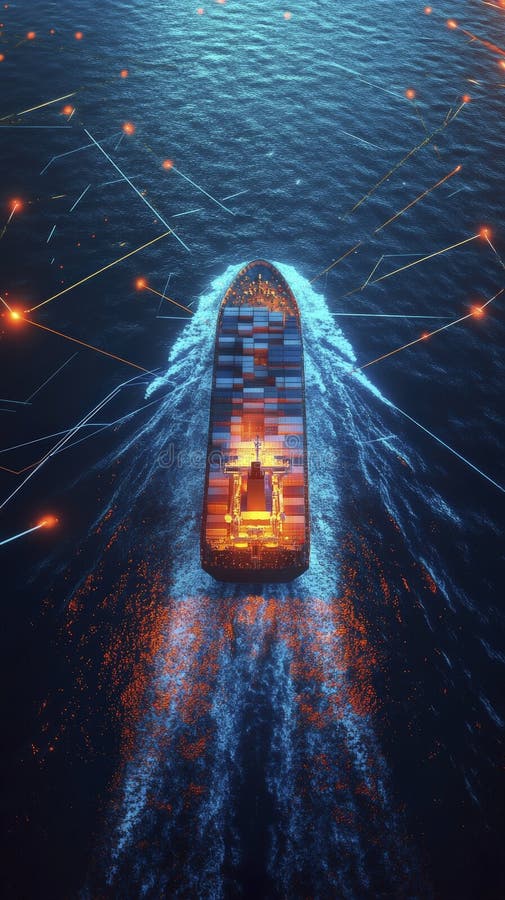 Vibrant Container Ship with Glowing Network Design Stock Illustration ...