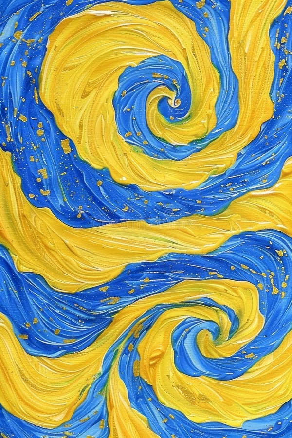 Vibrant Contemporary Wave Design in Blue Navy and Gold Abstract Organic ...