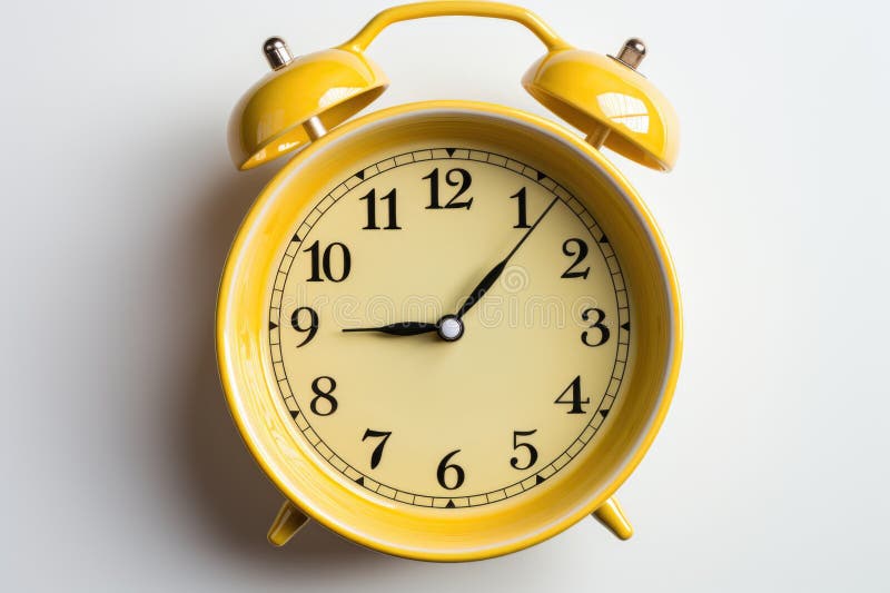 Vibrant Contrast: Yellow Alarm Clock on a Pristine White Background ...