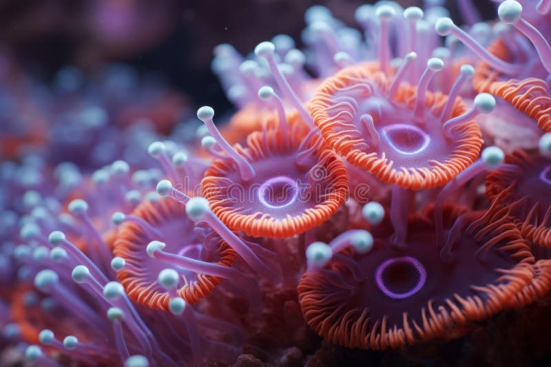 Vibrant Coral Polyps Capturing Tiny Prey Stock Illustration ...