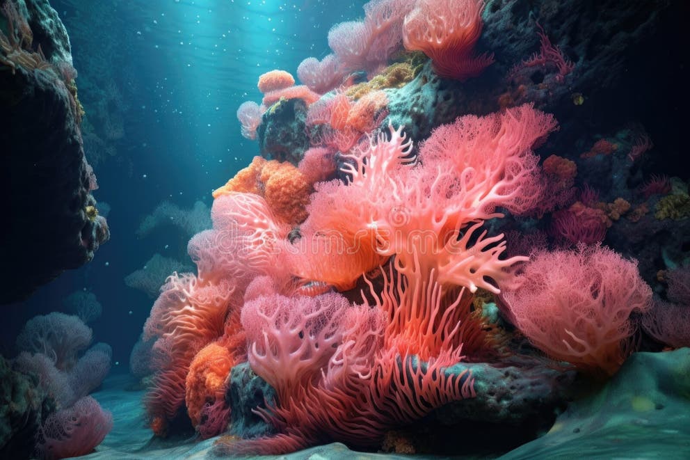 Vibrant Coral Polyps Swaying in Ocean Currents Stock Illustration ...