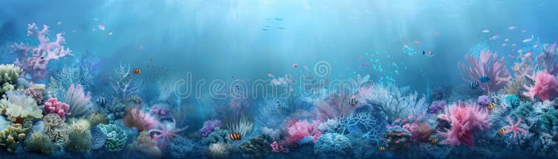 Vibrant Coral Reef in a Deep Blue Ocean Stock Illustration ...