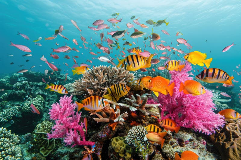 Vibrant Coral Reef with Diverse Marine Life Stock Illustration ...