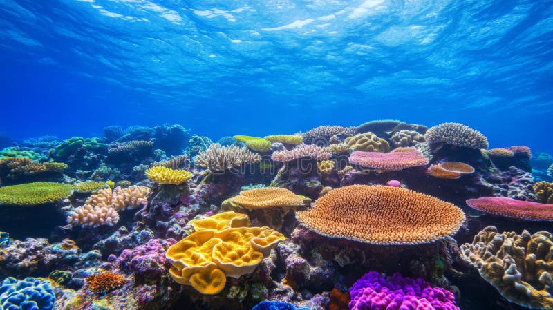 Vibrant Coral Reef Ecosystem Underneath a Blue Ocean Stock Illustration ...