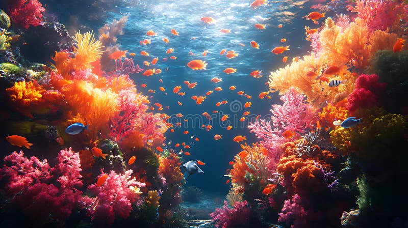 Vibrant Coral Reef Fish Ocean Sunlight Underwater Scene Stock ...