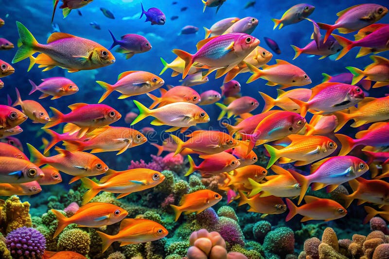 Vibrant Coral Reef Fish School Underwater Stock Illustration ...