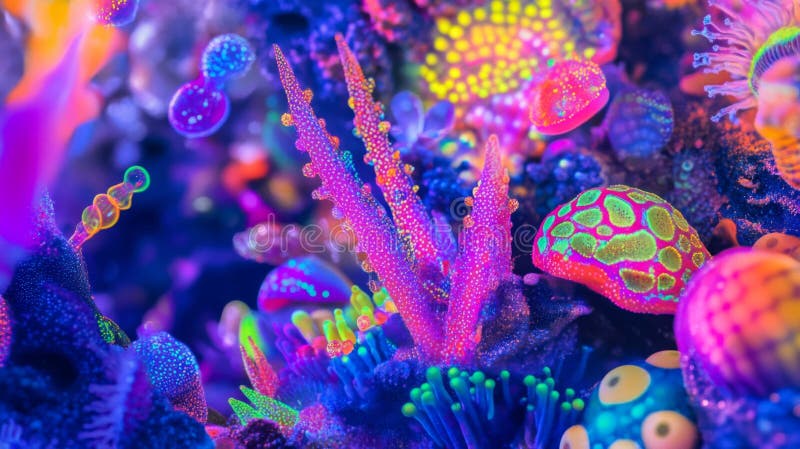Vibrant Coral Reef in Glowing Neon Colors Stock Illustration ...