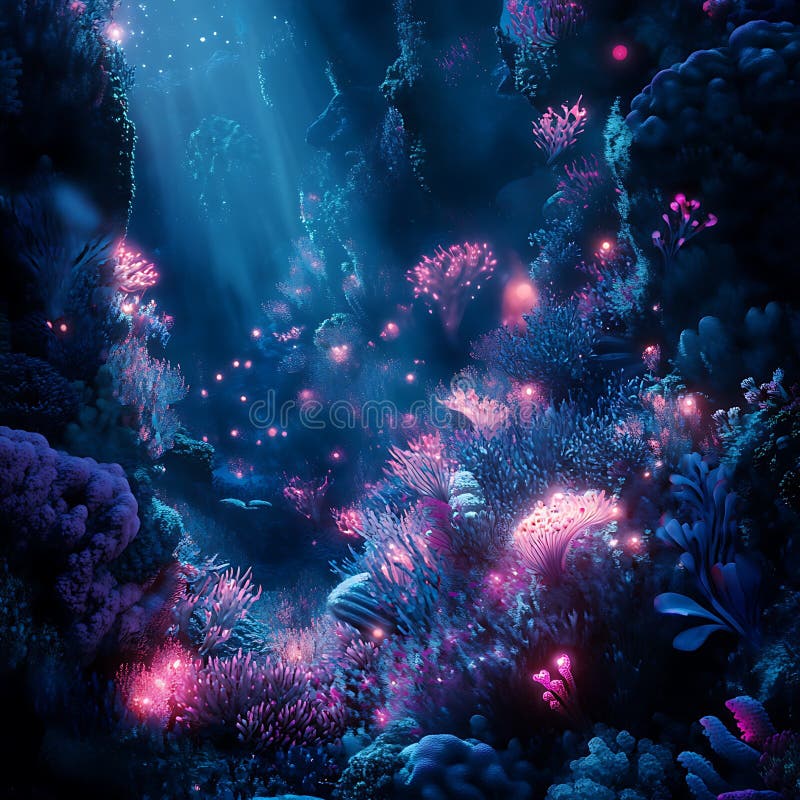 Vibrant Coral Reef, Illuminated Under Blue Ocean Waters Stock ...
