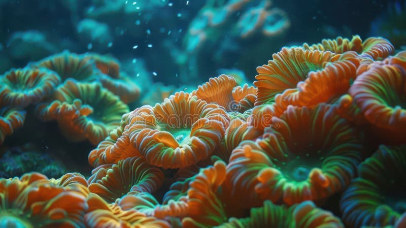 Vibrant Coral Reef with Orange and Green Polyps in Turquoise Water ...