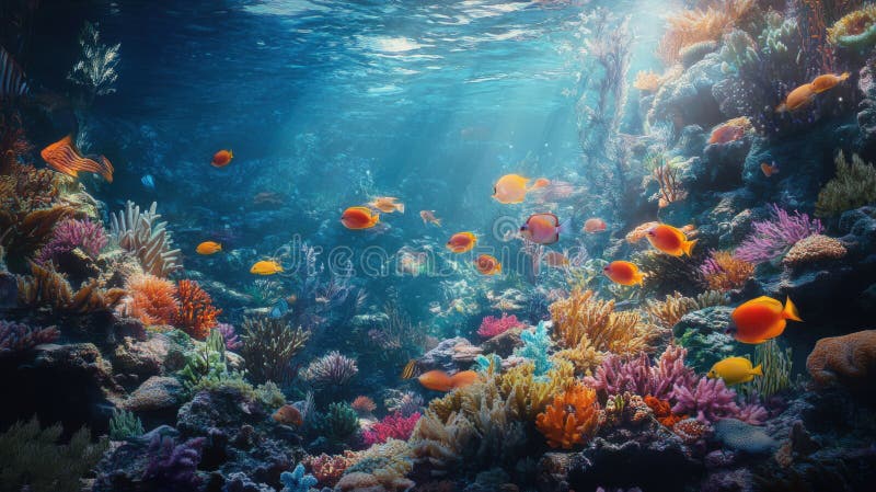 Vibrant Coral Reef Teeming with Colorful Tropical Fish Stock Photo ...