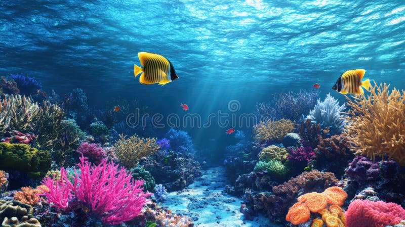 Vibrant Coral Reef Teeming with Colorful Tropical Fish Stock Photo ...